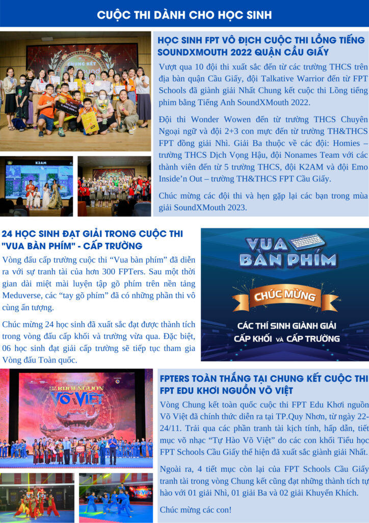 Khối THCS: Bản tin phụ huynh tháng 11/2022 – Trường Tiểu học & THCS FPT ...